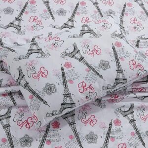 Home Collection Twin Size Comforter And Sheet Set Paris Eiffel Tower Hearts Flowers for Girls/Teens White Pink Black Pink / White New