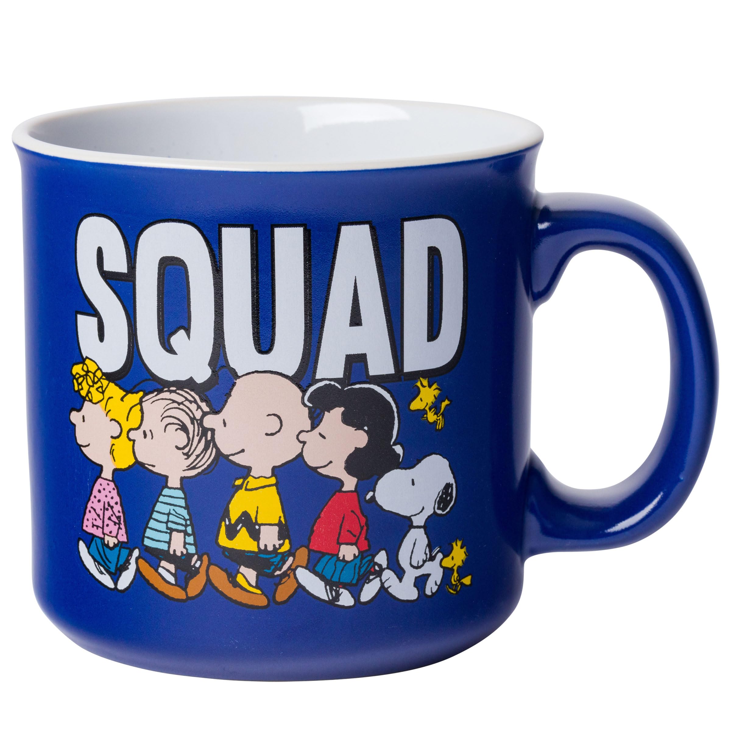 Silver Buffalo Peanuts Squad Featuring Sally, Linus, Charlie Brown, Lucy, Snoopy, and Woodstock Ceramic Camper Mug, 20 Ounces