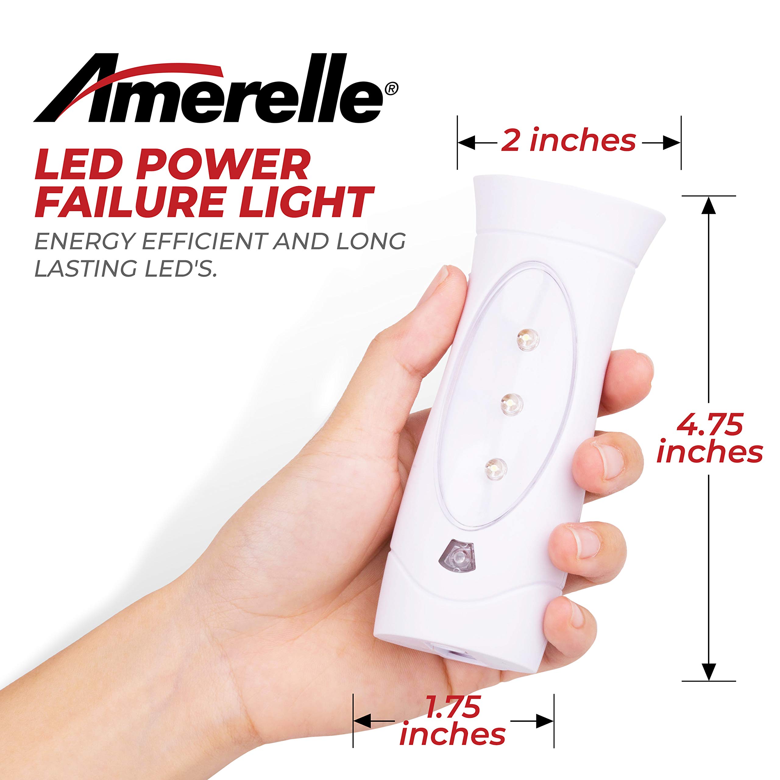 Amerelle LED Emergency Lights For Home Power Failure, 3 Pack - Triple Function Power Failure Light and Plug In Flashlight Combo, With Rechargeable Battery - Be Snow Storm & Hurricane Ready (71134)