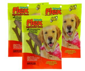 fido flex hip and joint care bones for dogs, made with glucosamine, chondroitin, and cherries - promotes mobility, joint function, and naturally reduces plaque - 8 medium treats per pack, pack of 3