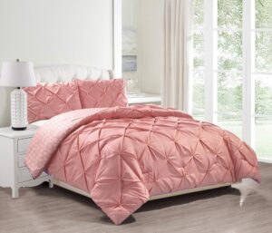 lala + bash ferrah pin tuck/heart reversible duvet set, twin, pink