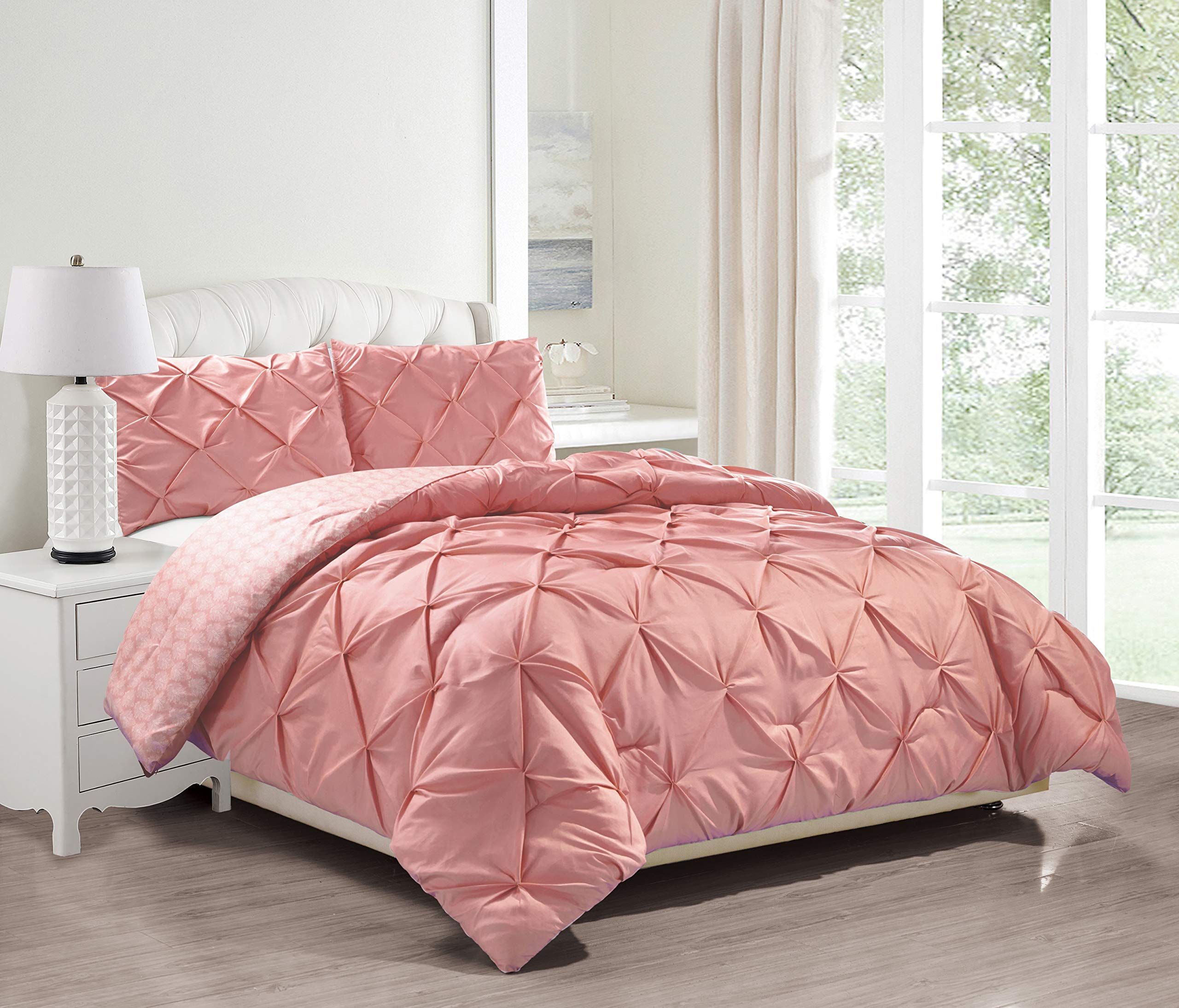 Lala + Bash Ferrah Pin Tuck/Heart Reversible Duvet Set, Twin, Pink