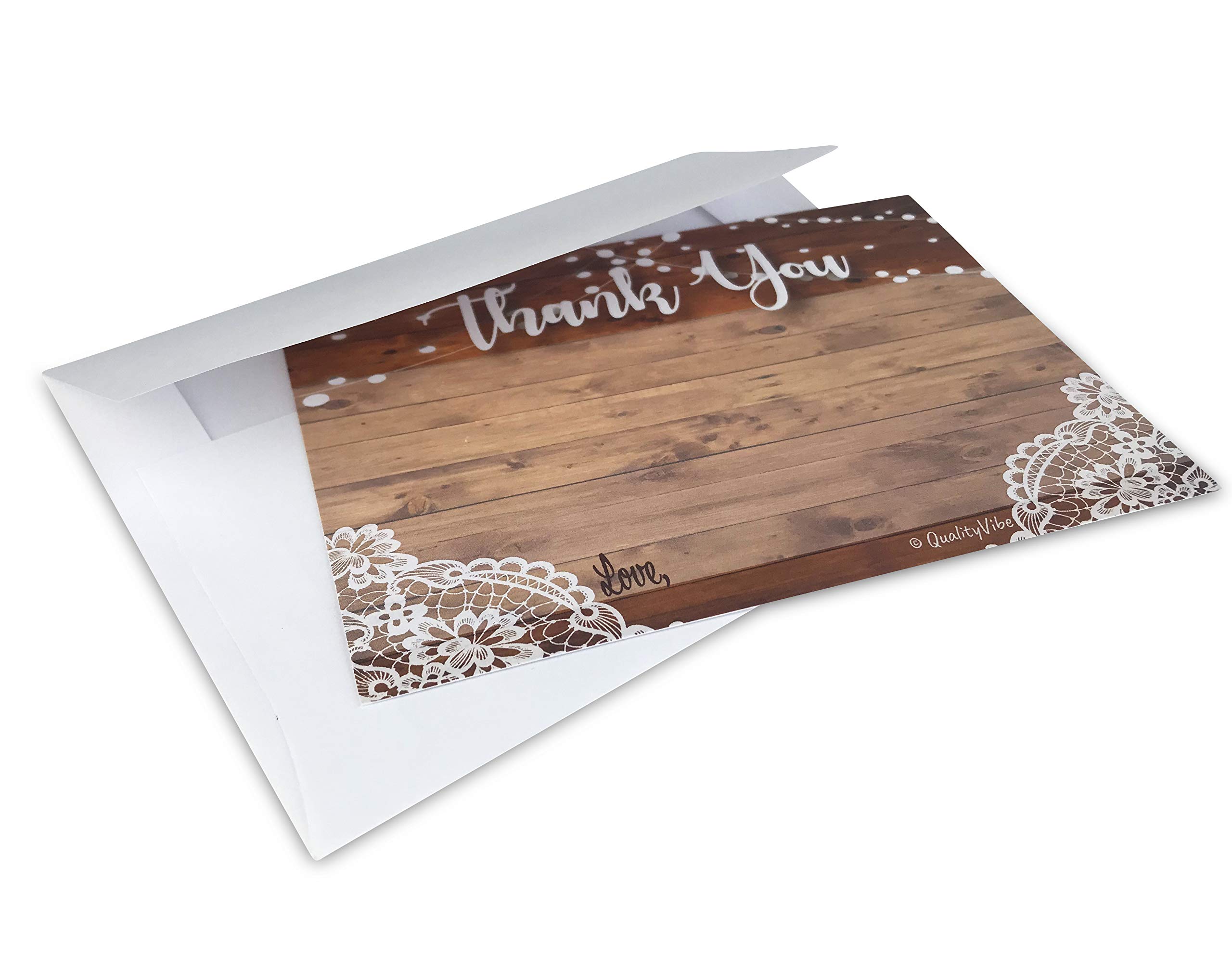 25 Thank You Cards Thick Rustic Style With 25 Envelopes