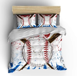 abojoy vintage sports baseball themed duvet cover set for teen boys girls, classic hand drawn printed soft microfiber quilt cover 3pcs bedding set(no comforter), full size