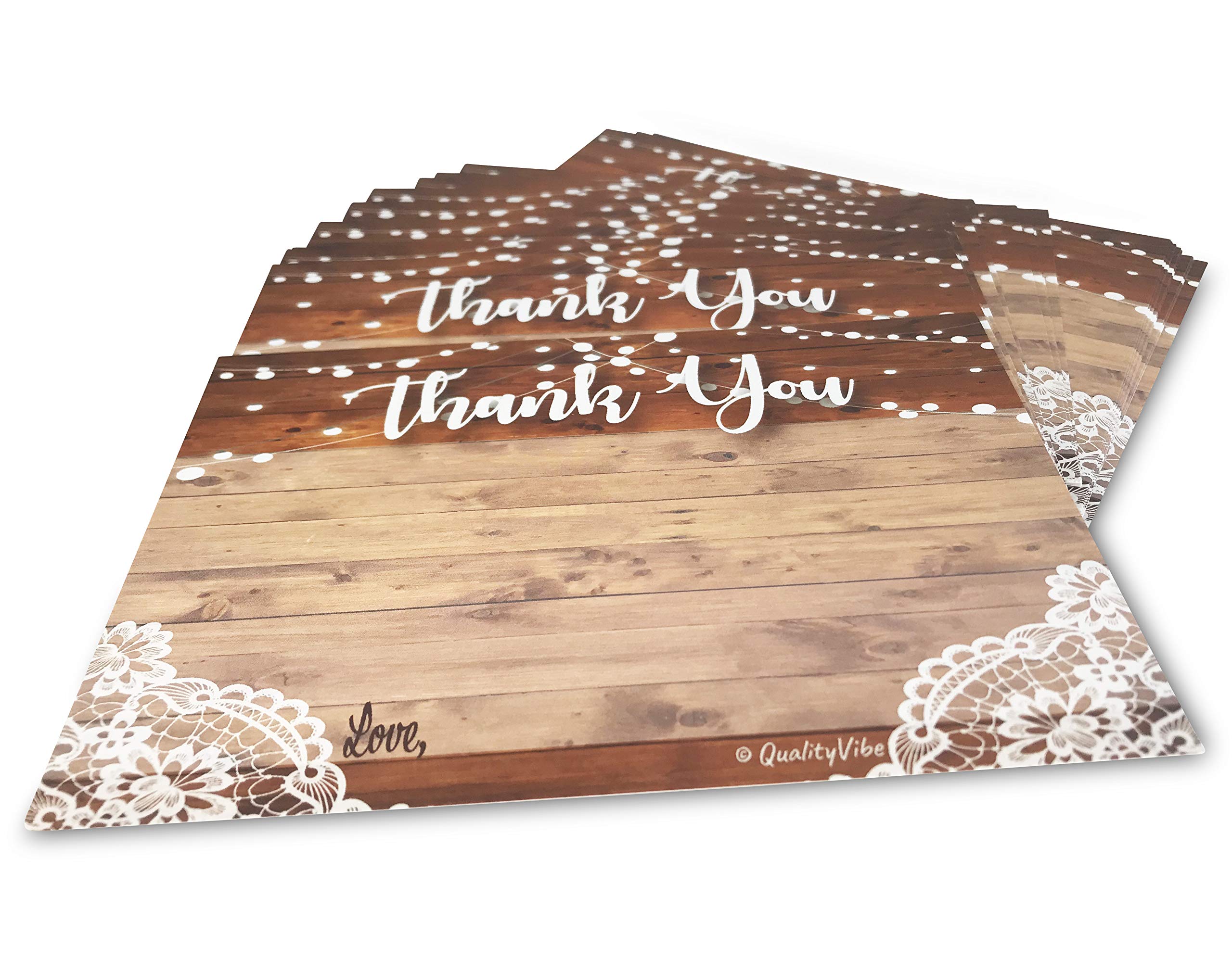 25 Thank You Cards Thick Rustic Style With 25 Envelopes