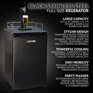 HomeCraft Black Stainless Steel Full-Size Kegerator Draft Beer Dispenser & Beer Cooler, Spring-Loaded Tap Dispenser, Holds 1/6, 1/4, 1/2 Barrels, 2.5-Pound CO2 Tank, Single Meter Regulator