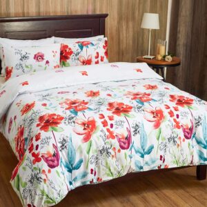 LOKATSE HOME 3 Pcs Printed Duvet Cover Set with 2 Pillowcase Soft and Comfortable - Machine Washable (Queen/Colorful), Colorful-Leaves