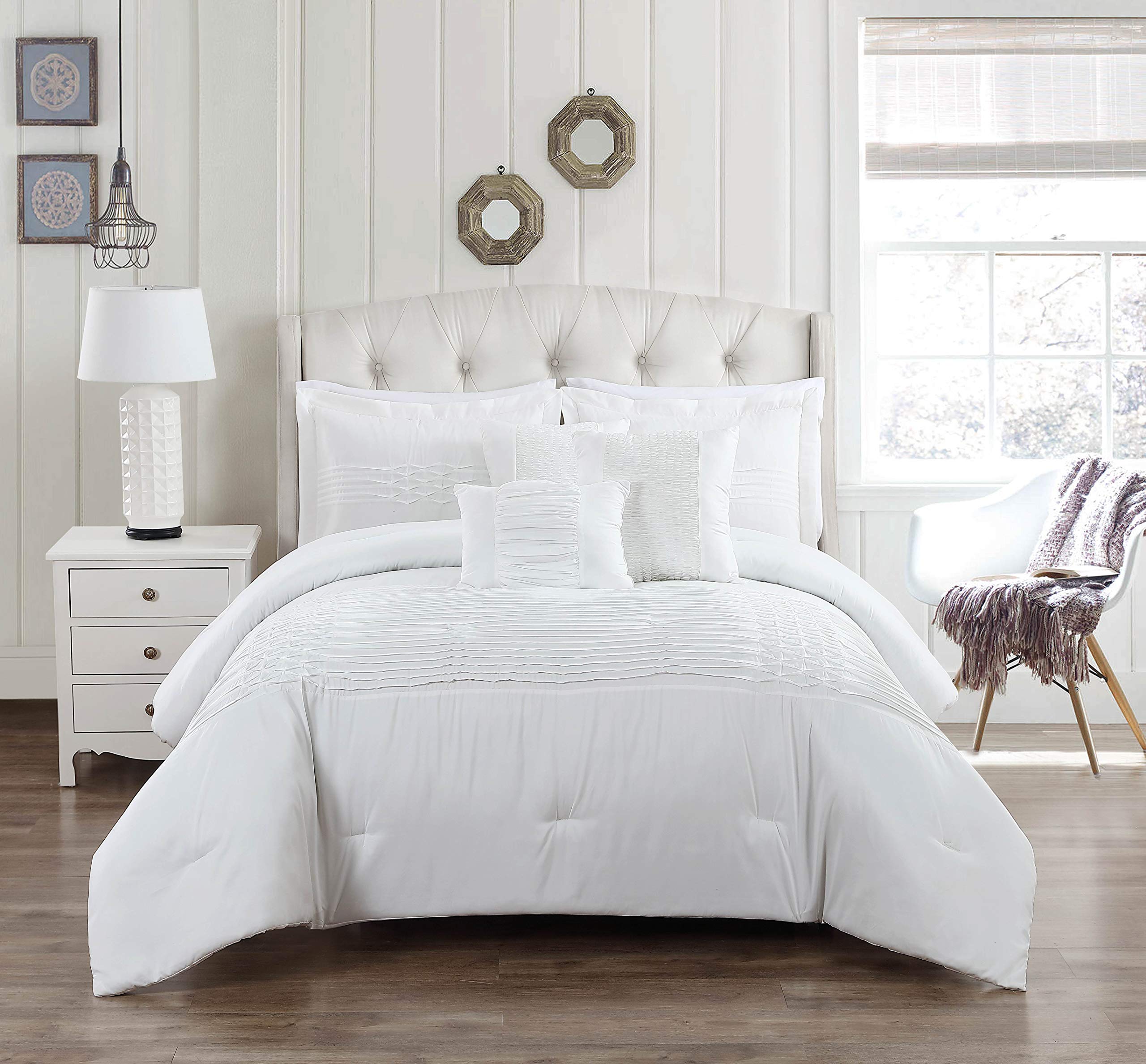 Kensie Geonna Pintucked Duvet Set, Twin, White