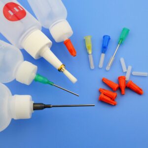 SHAOTONG 6Pcs Squeeze Bottle with 14Pcs Dispensing Needles and 1Pc Dispensing Brush and 12Pcs Cap (30ml+50ml+100ml)