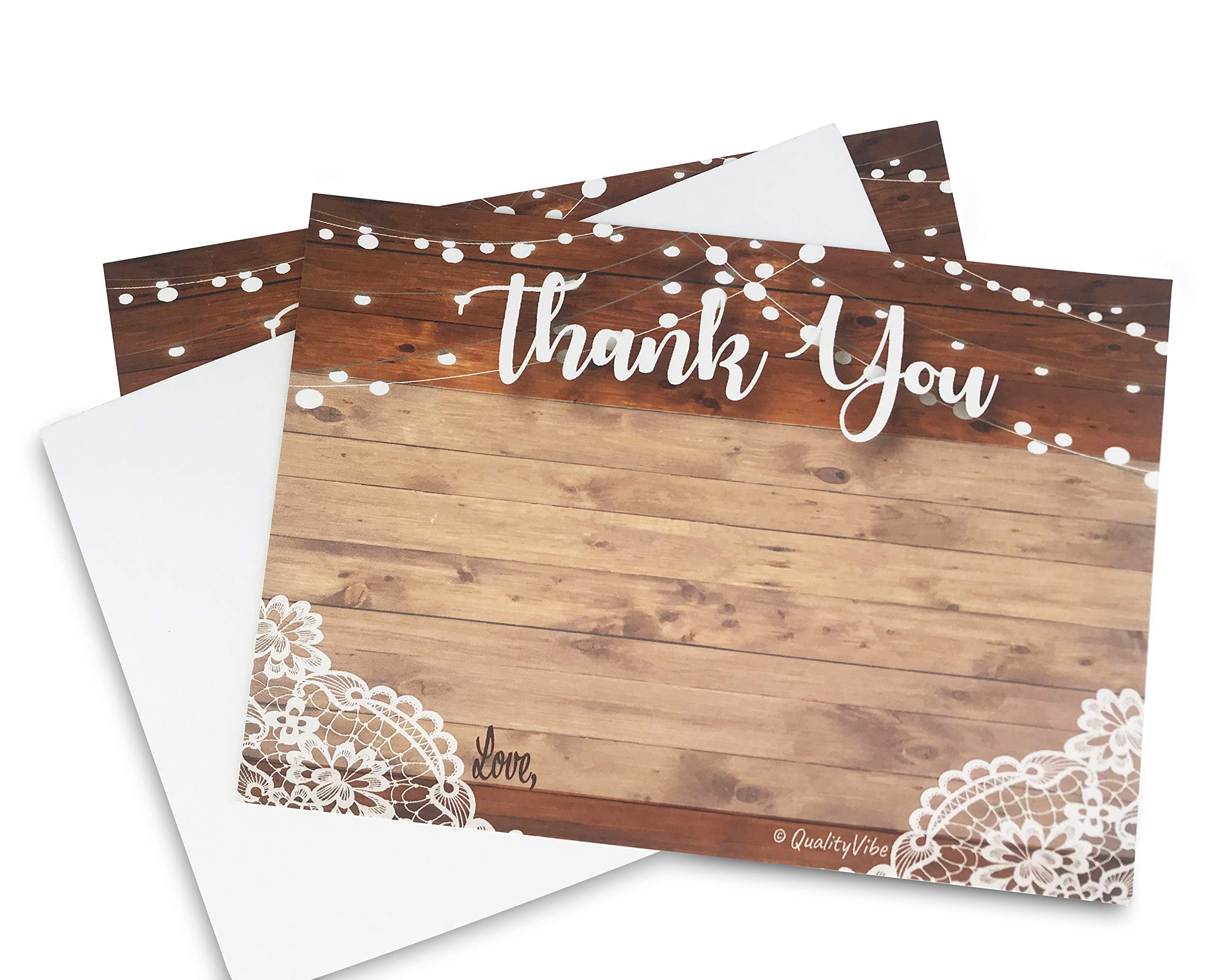 25 Thank You Cards Thick Rustic Style With 25 Envelopes