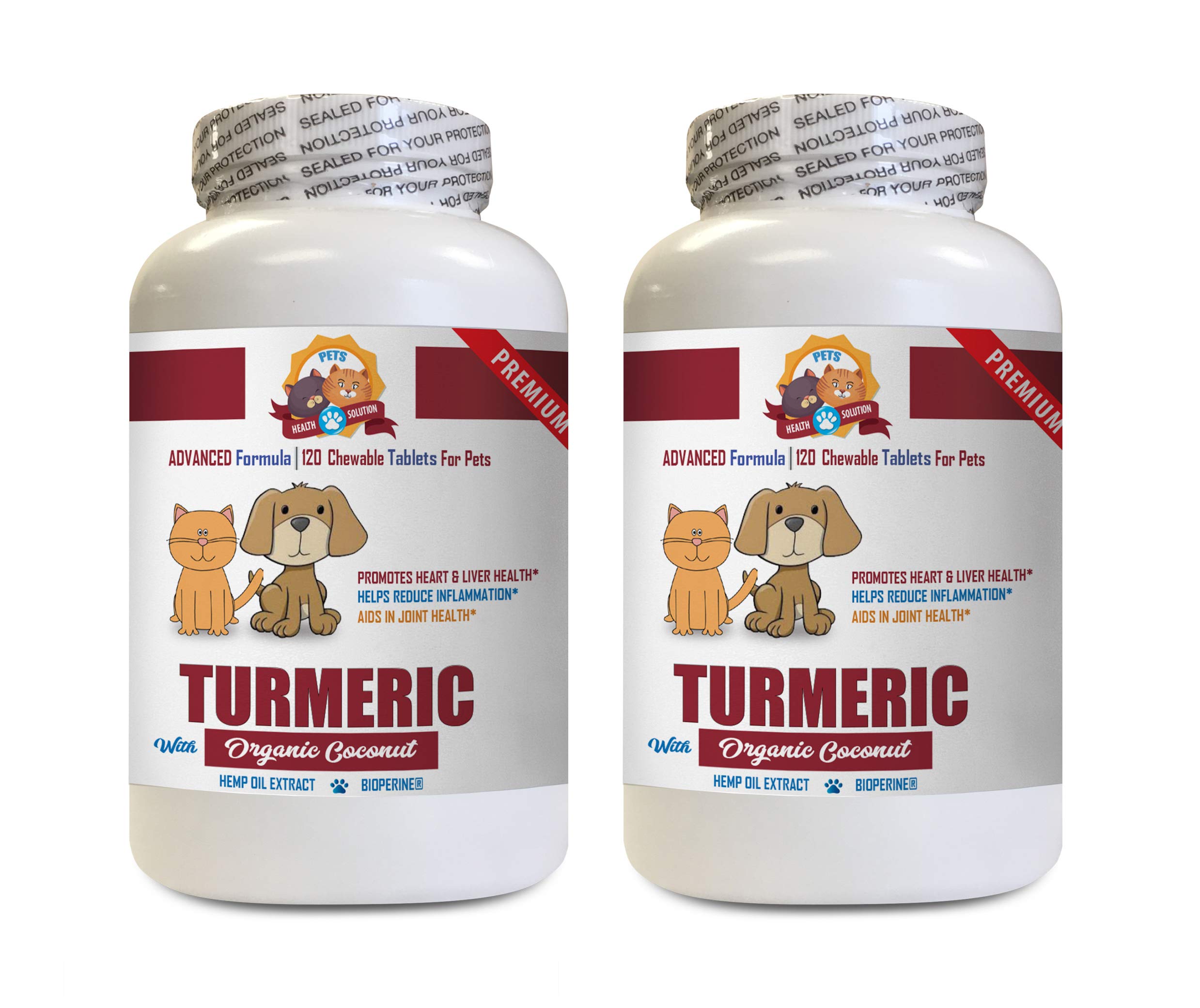 cat Skin Irritation - Pets Turmeric with Organic Coconut Oil - Dogs and Cats - Added Hemp Oil Extract - Powerful - Dog Hemp Hip and Joint Supplement - 2 Bottles (240 Treats)