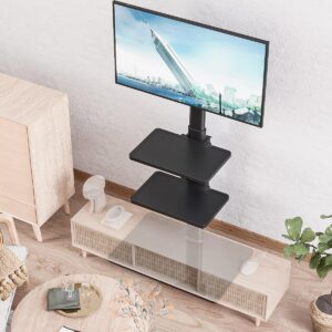 Universal Floor TV Stand with Mount for 19 to 43 inch Flat Screen TV, 100 Degree Swivel,Adjustable Height and Tilt Function, 3 Shelves Space Saving Standing TV Mount for Bedroom Living Room Corner