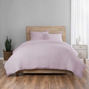 Vue Lark Solid Pre-Washed Modern Soft 3 Piece Duvet Cover Set with Two Pillow Shams and Button Closure, Lilac