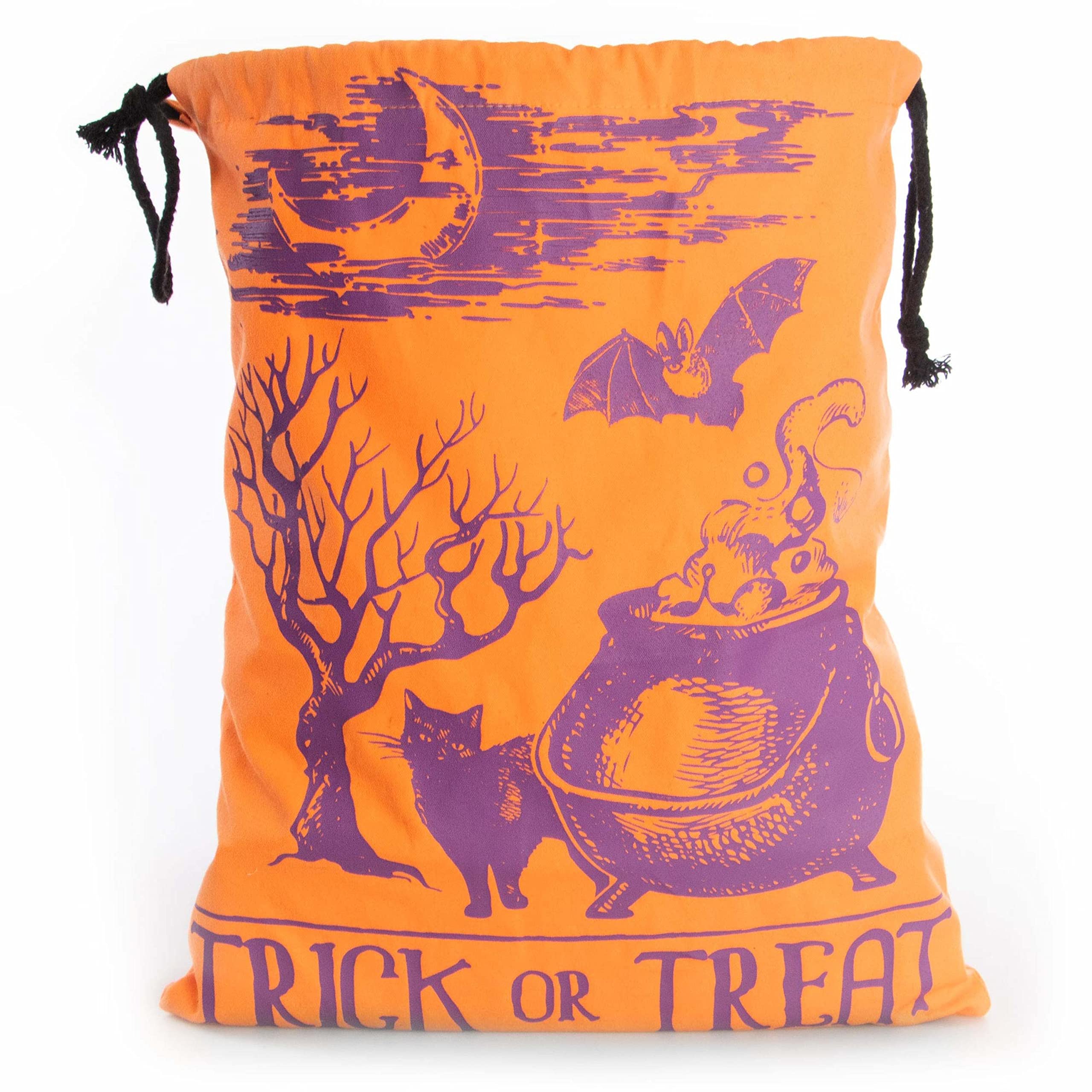 Halloween Trick or Treat Candy Bag | Washable Canvas Tote Bag | Drawstring Bag for Halloween Candy | Haunted House