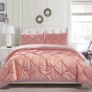 Lala + Bash Ferrah Pin Tuck/Heart Reversible Duvet Set, Twin, Pink