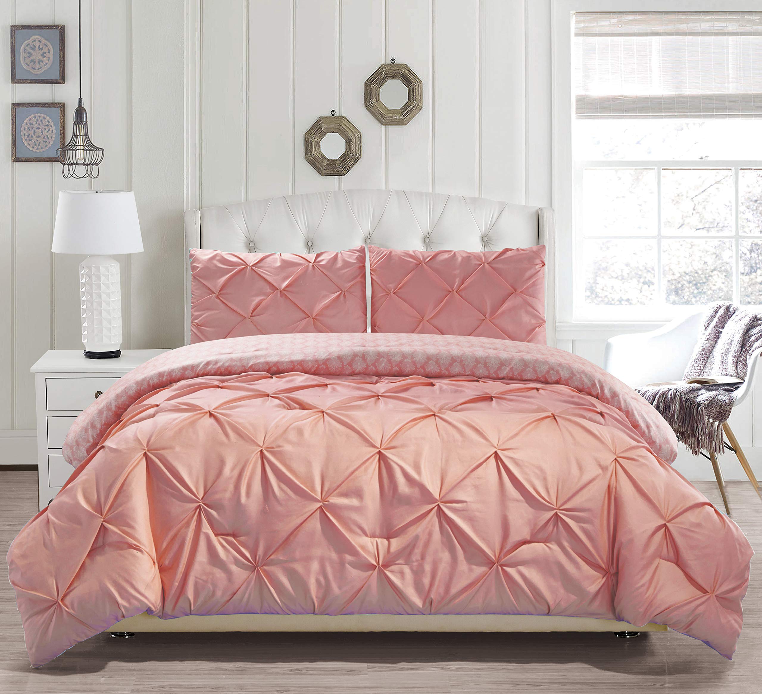 Lala + Bash Ferrah Pin Tuck/Heart Reversible Duvet Set, Twin, Pink