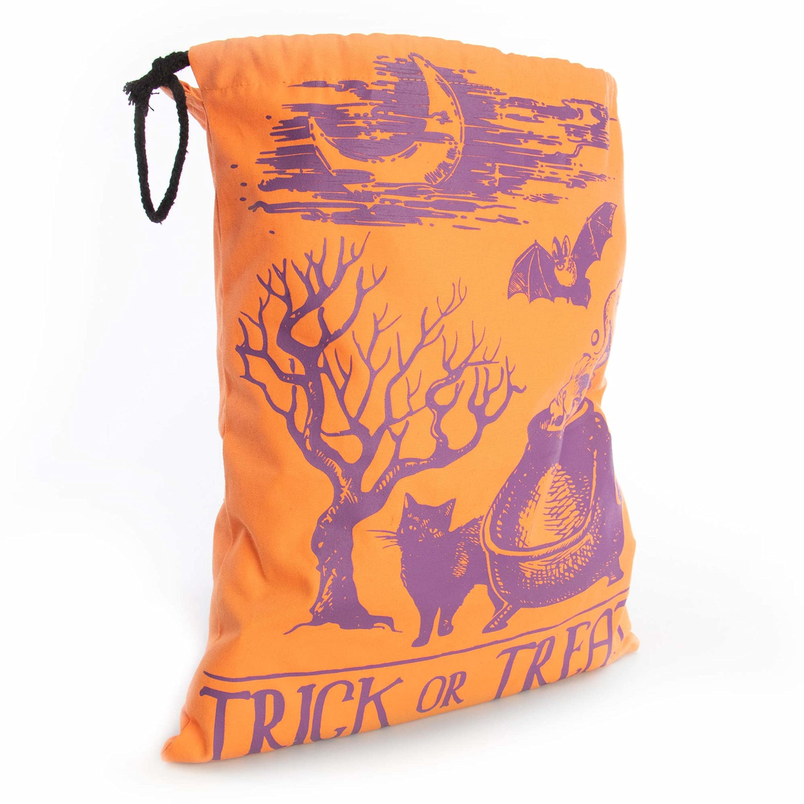 Halloween Trick or Treat Candy Bag | Washable Canvas Tote Bag | Drawstring Bag for Halloween Candy | Haunted House