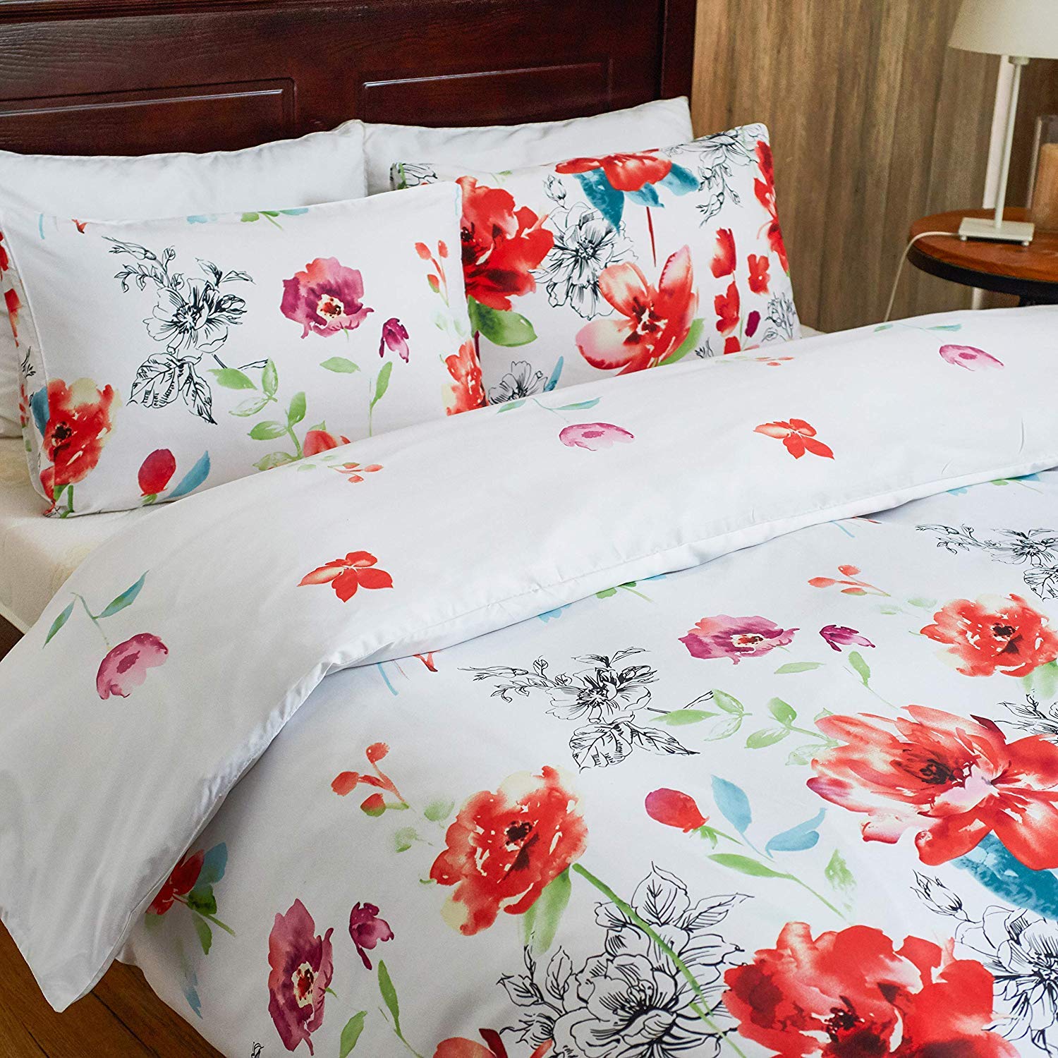 LOKATSE HOME 3 Pcs Printed Duvet Cover Set with 2 Pillowcase Soft and Comfortable - Machine Washable (Queen/Colorful), Colorful-Leaves