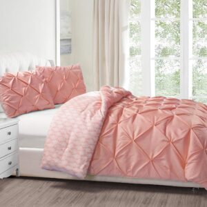 Lala + Bash Ferrah Pin Tuck/Heart Reversible Duvet Set, Twin, Pink