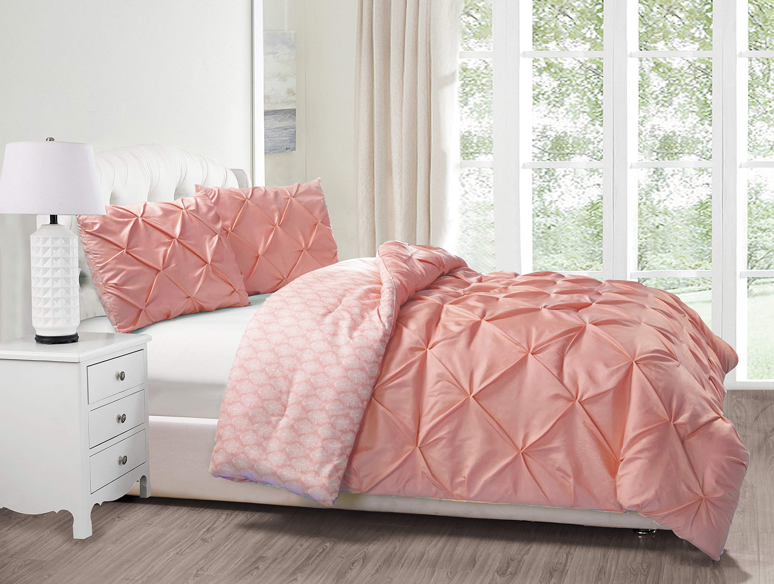 Lala + Bash Ferrah Pin Tuck/Heart Reversible Duvet Set, Twin, Pink