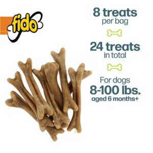 Fido Flex Hip and Joint Care Bones for Dogs, Made with Glucosamine, Chondroitin, and Cherries - Promotes Mobility, Joint Function, and Naturally Reduces Plaque - 8 Medium Treats Per Pack, Pack of 3