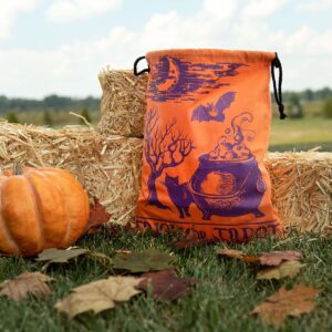 Halloween Trick or Treat Candy Bag | Washable Canvas Tote Bag | Drawstring Bag for Halloween Candy | Haunted House