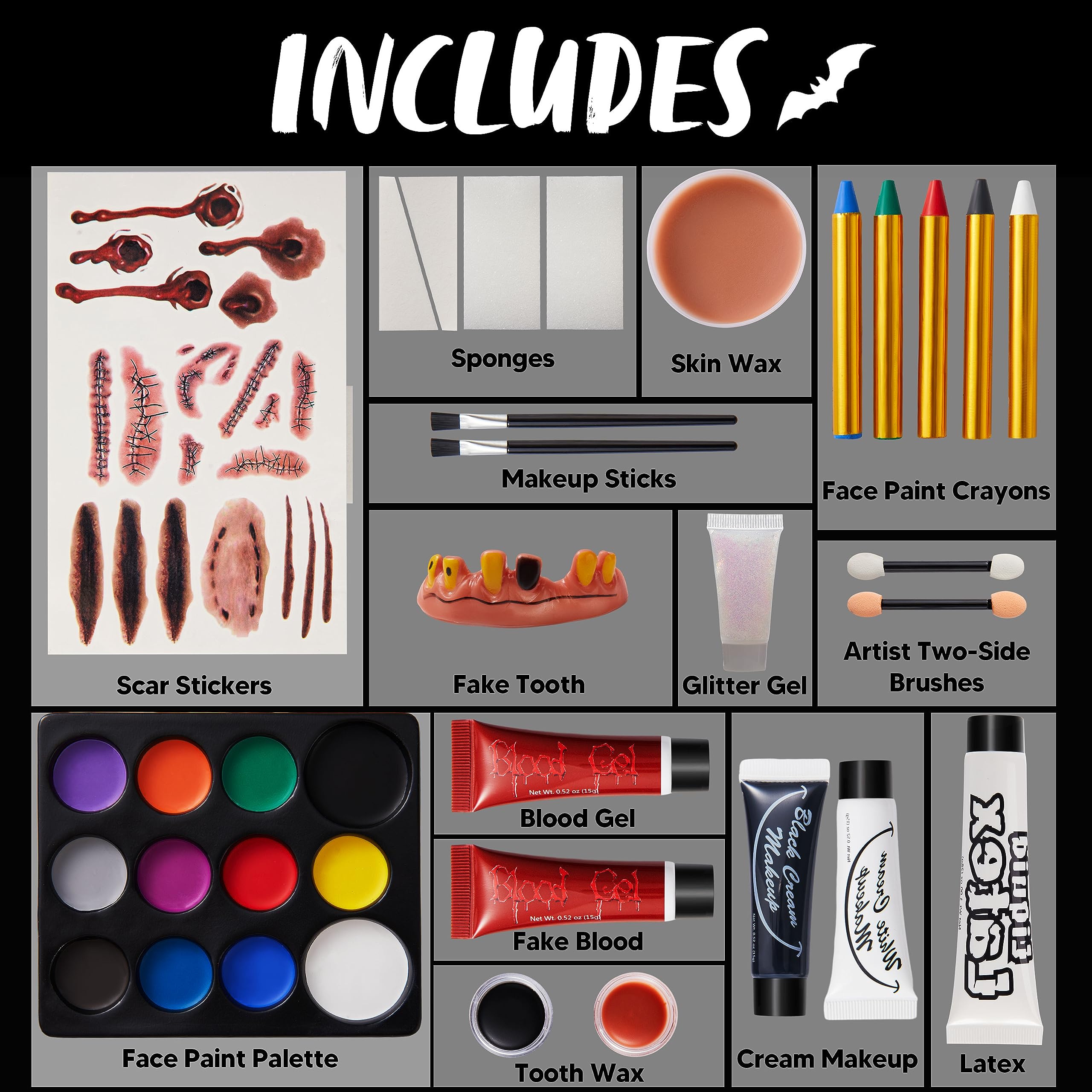 JOYIN Halloween Makeup Set Ultimate Family Party Pack All-in-one Easy On Set for Halloween Party Supplies, Halloween Zombie Cosplay, Face Paint & Body Paint, Halloween Party Favors