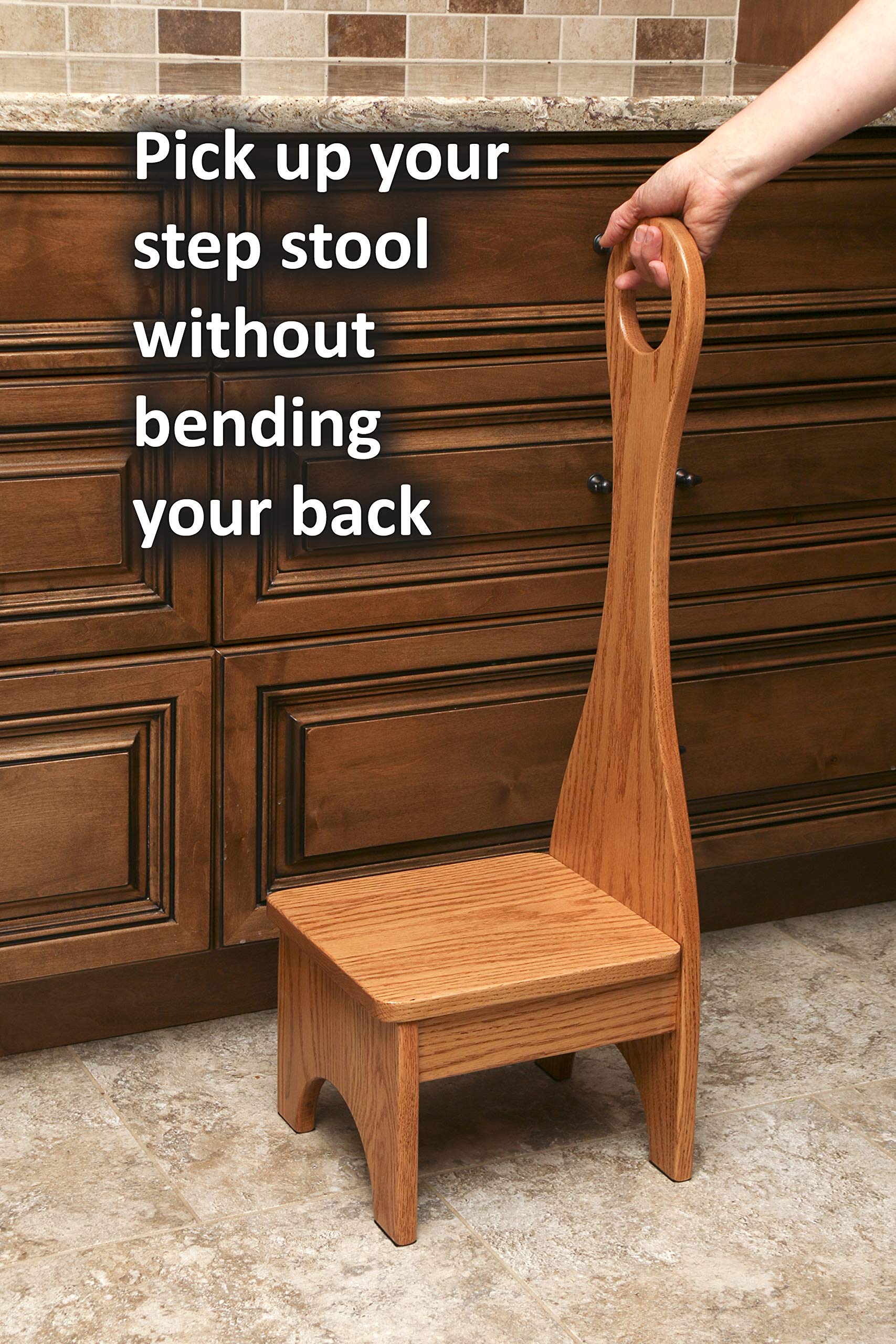 BCC Solid Hardwood Bench Step Stool with Handle: Handmade in The USA: for Kitchen, Bedroom or Bathroom (Oak, Golden)