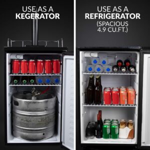 HomeCraft Black Stainless Steel Full-Size Kegerator Draft Beer Dispenser & Beer Cooler, Spring-Loaded Tap Dispenser, Holds 1/6, 1/4, 1/2 Barrels, 2.5-Pound CO2 Tank, Single Meter Regulator