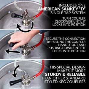 HomeCraft Black Stainless Steel Full-Size Kegerator Draft Beer Dispenser & Beer Cooler, Spring-Loaded Tap Dispenser, Holds 1/6, 1/4, 1/2 Barrels, 2.5-Pound CO2 Tank, Single Meter Regulator