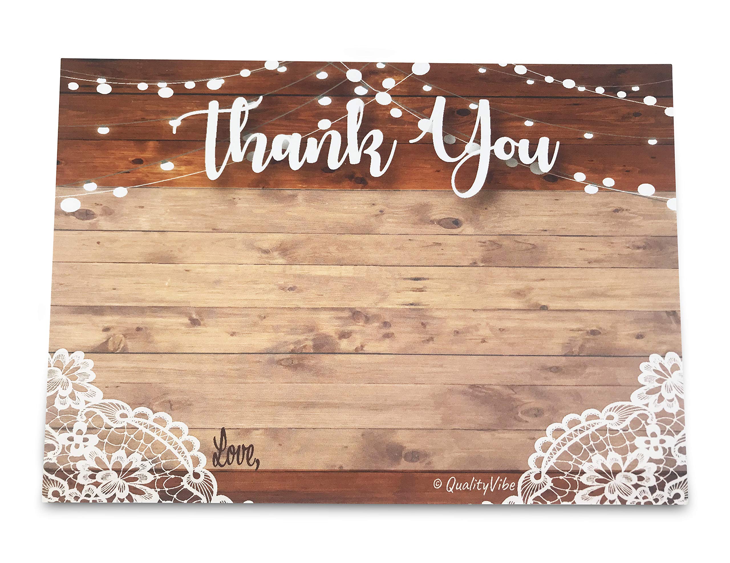 25 Thank You Cards Thick Rustic Style With 25 Envelopes