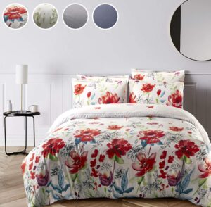 lokatse home 3 pcs printed duvet cover set with 2 pillowcase soft and comfortable - machine washable (queen/colorful), colorful-leaves