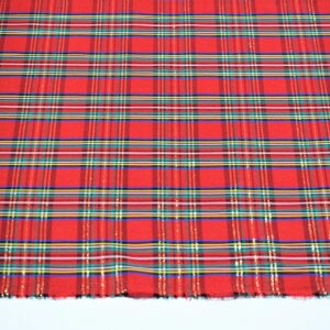 Fields Fabrics Double-Face 2-Sided Yarn-Dyed Taffeta Red Green Holiday Plaid with Metallic Gold 60" Wide Polyester/Lurex Fabric by The Yard (D245.22)