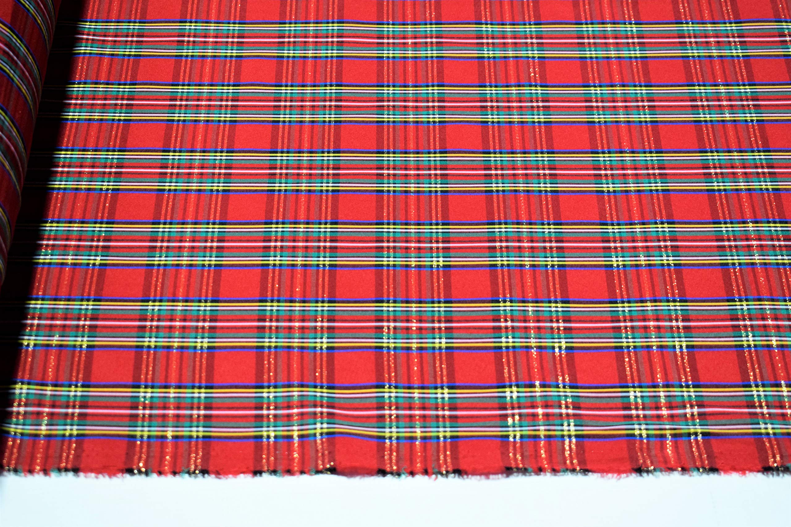 Fields Fabrics Double-Face 2-Sided Yarn-Dyed Taffeta Red Green Holiday Plaid with Metallic Gold 60" Wide Polyester/Lurex Fabric by The Yard (D245.22)