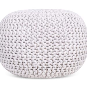 BIRDROCK HOME Round Pouf Ottoman | Cotton Braided Foot Stool with Bean Bag Filling | Boho Foot Rest for Living Room & Bedroom | Compact & Comfortable Seating, Lightweight & Soft | Ivory