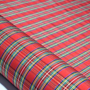 Fields Fabrics Double-Face 2-Sided Yarn-Dyed Taffeta Red Green Holiday Plaid with Metallic Gold 60" Wide Polyester/Lurex Fabric by The Yard (D245.22)