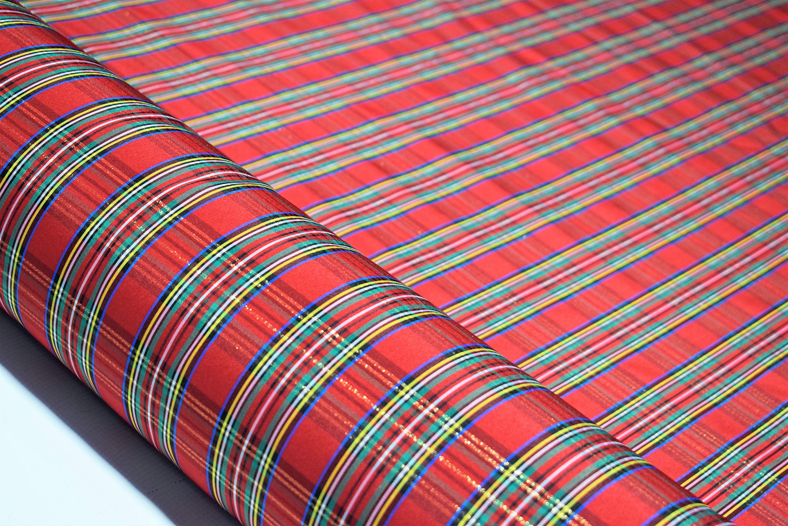 Fields Fabrics Double-Face 2-Sided Yarn-Dyed Taffeta Red Green Holiday Plaid with Metallic Gold 60" Wide Polyester/Lurex Fabric by The Yard (D245.22)