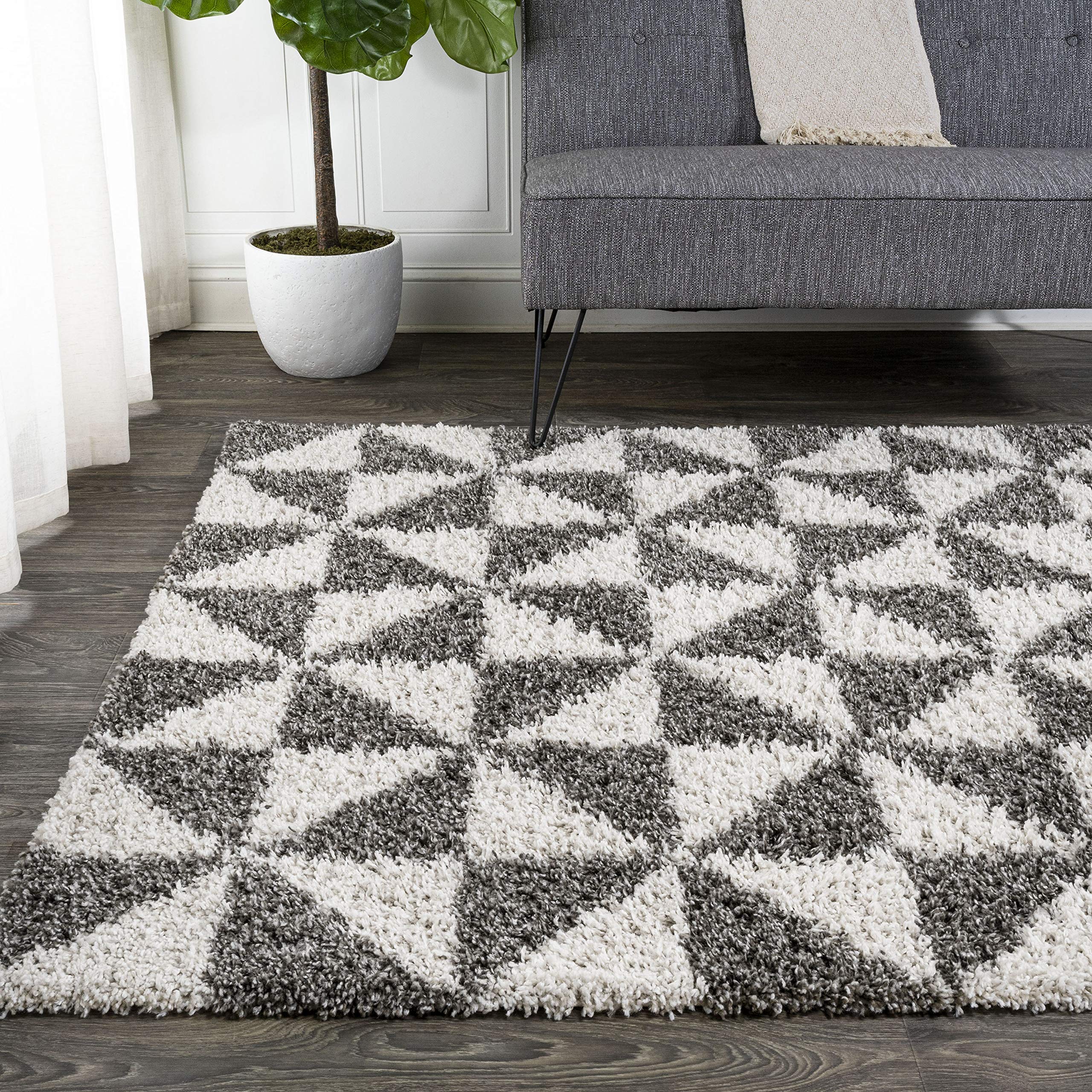 JONATHAN Y SHG100A-8 Alcudia Geometric Shag Indoor Area-Rug, Bohemian, Scandinavian, Minimalistic Easy-Cleaning,Bedroom,Kitchen,Living Room,Non Shedding, Beige/Dark Gray, 8 X 10