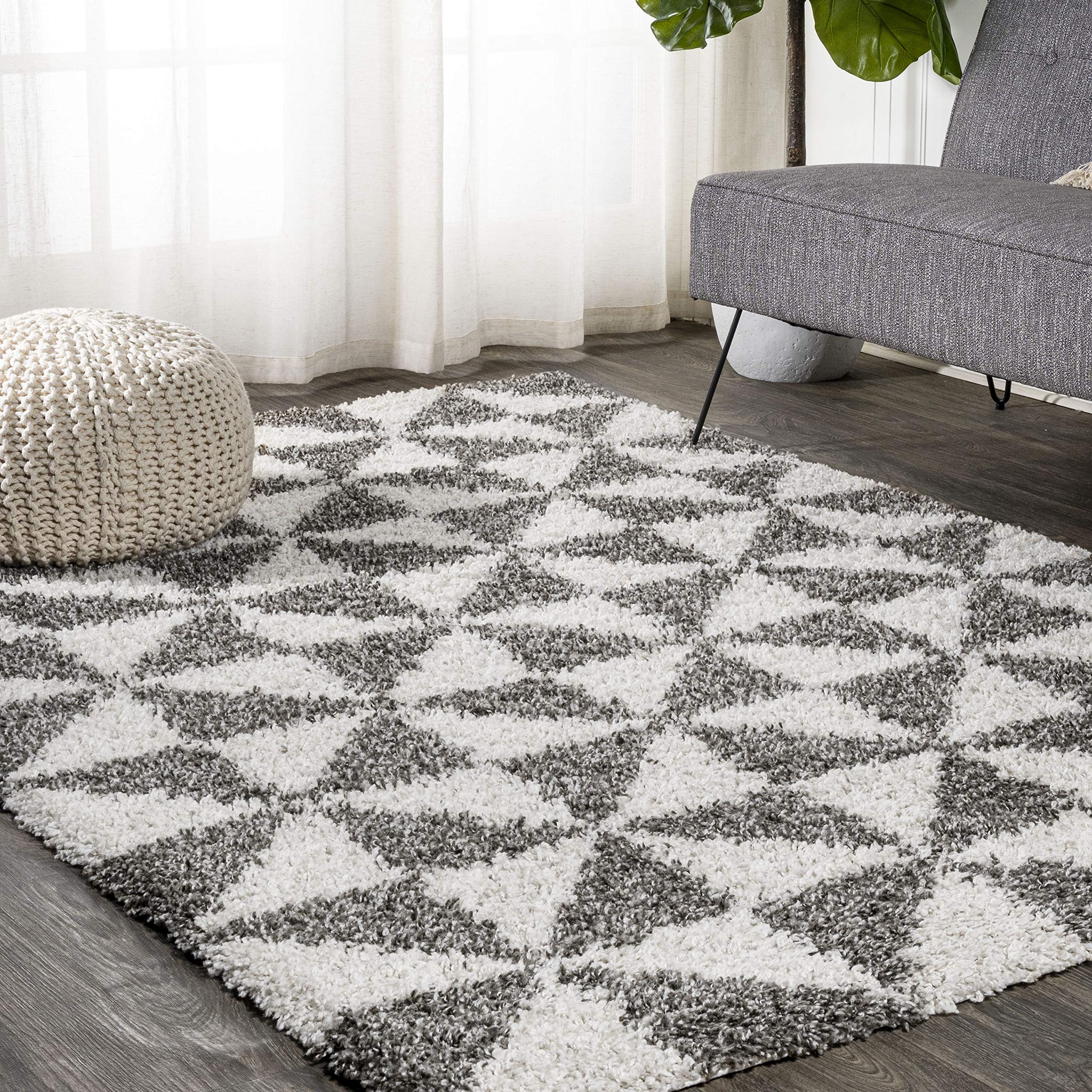 JONATHAN Y SHG100A-8 Alcudia Geometric Shag Indoor Area-Rug, Bohemian, Scandinavian, Minimalistic Easy-Cleaning,Bedroom,Kitchen,Living Room,Non Shedding, Beige/Dark Gray, 8 X 10