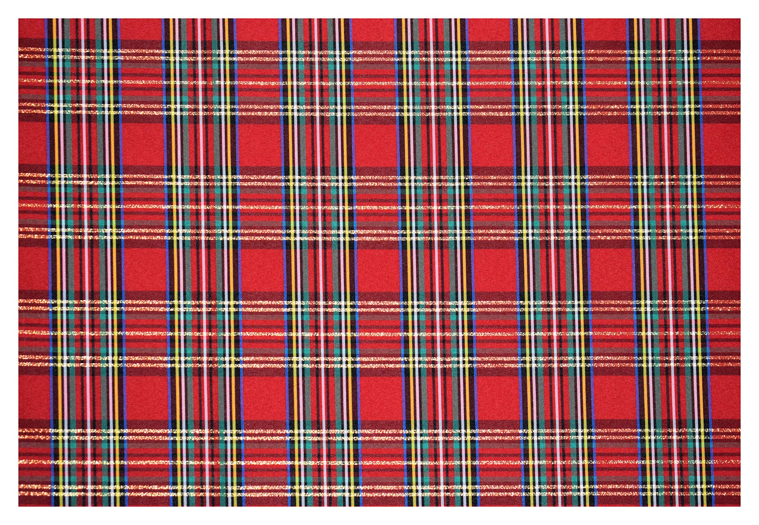 Fields Fabrics Double-Face 2-Sided Yarn-Dyed Taffeta Red Green Holiday Plaid with Metallic Gold 60" Wide Polyester/Lurex Fabric by The Yard (D245.22)