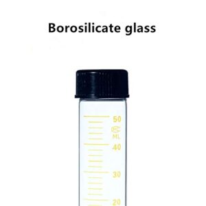 Centrifuge Tube, 50ml Borosilicate Glass Material, Conical Bottom, Centrifuge Vials with Printed Graduation and Black Screw Cap, No-Leak, Non-Sterile (50ml, Pack of 10)