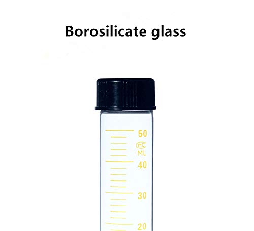 Centrifuge Tube, 50ml Borosilicate Glass Material, Conical Bottom, Centrifuge Vials with Printed Graduation and Black Screw Cap, No-Leak, Non-Sterile (50ml, Pack of 10)