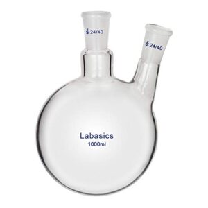 labasics glass 1000ml 2 neck round bottom flask rbf, with 24/40 center and side standard taper outer joint, 1000ml