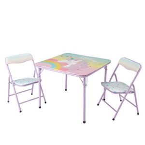 heritage kids 3 piece table and chair set, purple unicorn