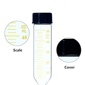 Centrifuge Tube, 50ml Borosilicate Glass Material, Conical Bottom, Centrifuge Vials with Printed Graduation and Black Screw Cap, No-Leak, Non-Sterile (50ml, Pack of 10)