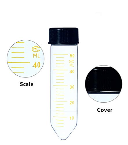 Centrifuge Tube, 50ml Borosilicate Glass Material, Conical Bottom, Centrifuge Vials with Printed Graduation and Black Screw Cap, No-Leak, Non-Sterile (50ml, Pack of 10)