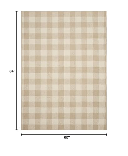 Garland Rug Country Living Buffalo Plaid Area Rug, 5-Feet by 7-Feet, Tan/Ivory