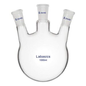 labasics glass 1000ml 3 neck round bottom flask rbf, with 24/40 center and side standard taper outer joint, 1000ml