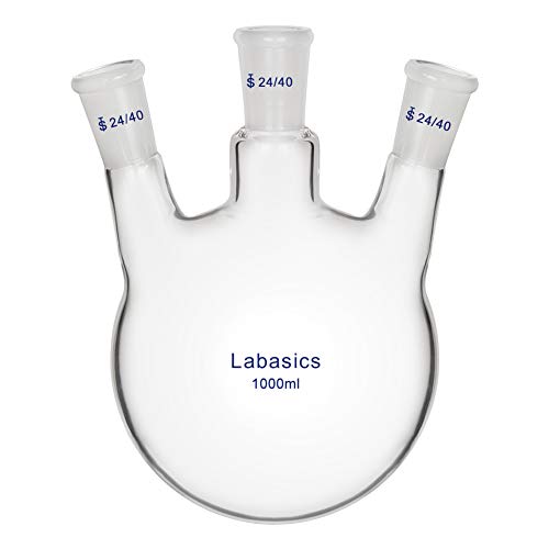 Labasics Glass 1000ml 3 Neck Round Bottom Flask RBF, with 24/40 Center and Side Standard Taper Outer Joint, 1000ml