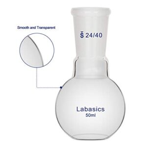 Labasics Glass 50ml Single Neck Flat Bottom Boiling Flask, with 24/40 Standard Taper Outer Joint, 50ml